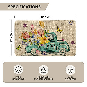 Artoid Mode Spring is in The Air Decorative Doormat, Seasonal Tulips Truck Spring Holiday Low-Profile Floor Mat Switch Mat for Indoor Outdoor 17 x 29 Inch