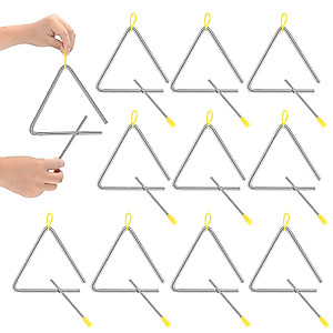 10 Pcs Musical Steel Triangle Percussion Instrument with Striker Rhythm Triangle Instrument Hand Percussion Triangles for Kids Adults (6 Inch)