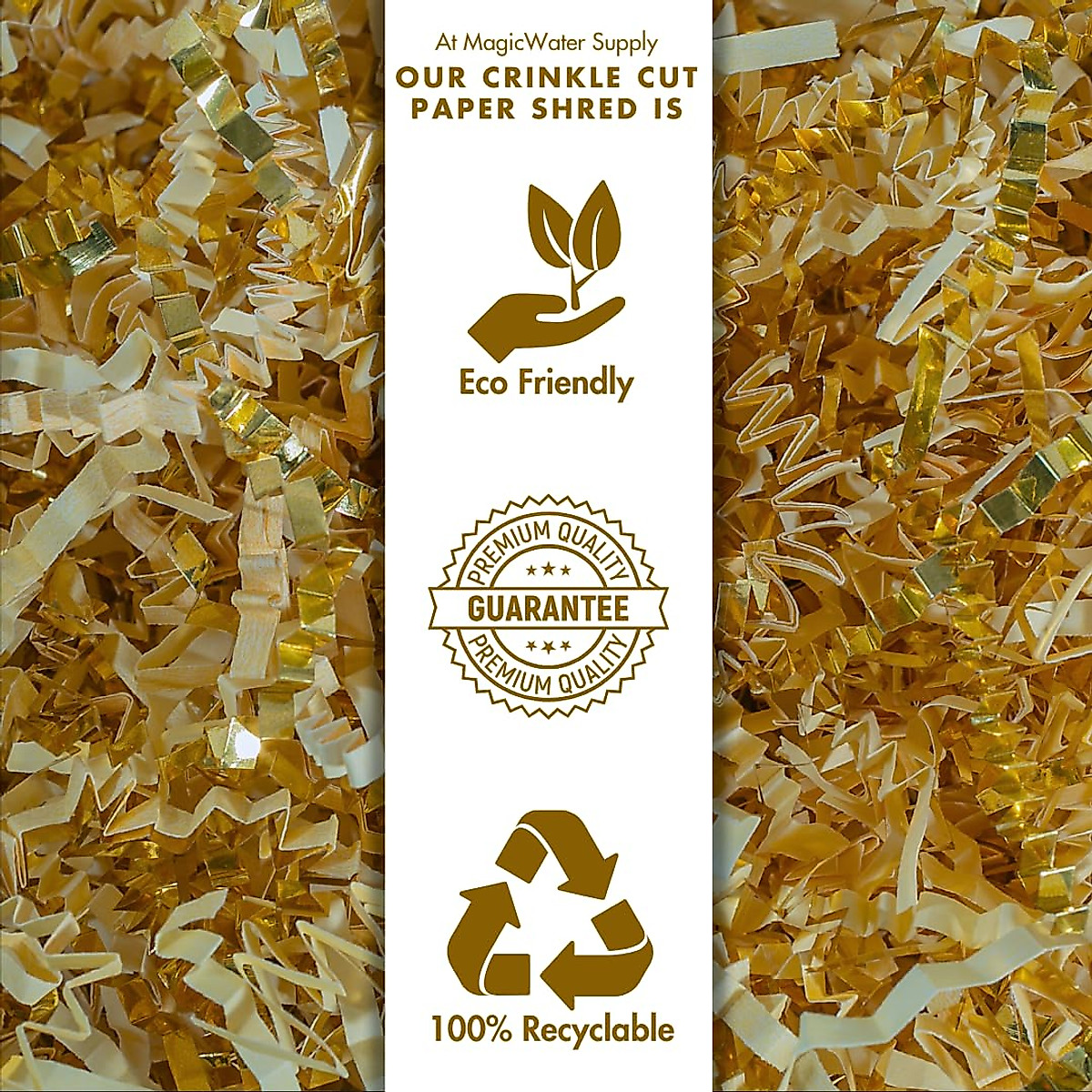 MagicWater Supply Crinkle Cut Paper Shred Filler (4 oz) for Gift Wrapping & Basket Filling - Vanilla & Gold