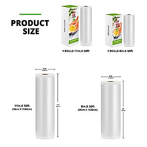 Vacuum Sealer Bags 8"x50' Rolls for Food Saver, Seal a Meal, Sous Vide, Meal Prep, Food Preservation, Vac Storage, BPA Free and Heavy Duty, Commercial Grade Food Sealer Bags