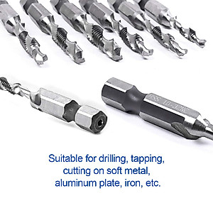 szgate 5PCS Combination Drill Tap Bit Set Screw Tapping Hex Shank HSS MetricImperial Plug Drill Bits Hand Tools 14-20NC