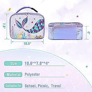 WERNNSAI Mermaid Lunch Box - Insulated Sequins Lunch Box for Girls Kids School Lunch Bag Preschool Kindergarten Elementary Picnic Thermal Lunch Tote Boxes with Handle Pocket and Bottle Pocket