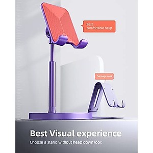 LISEN Purple Cell Phone Stand, Angle Height Adjustable Stable Cell Phone Stand for Desk, Sturdy Aluminum Metal Phone Holder Fits iPhone 14 Pro Max Samsung Kindle All 4''-10'' Devices etc…