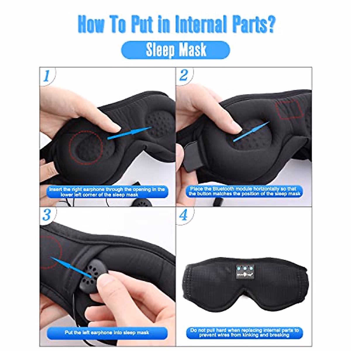 MUSICOZY Bluetooth 5.2 Module & Speakers for 3D Sleep Headphones Eye Mask with Charging Cable