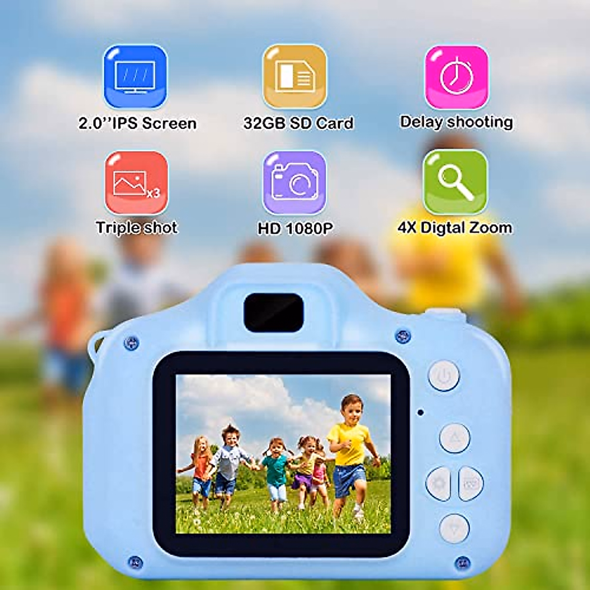 Gridspace Upgrade Kids Camera Toys for 3 4 5 6 7 8 9 Year Old Boy Christmas Birthday Gift Digital Video Camera,Mini Play Video Camera with 1080P HD 2 Inch Screen with 32GB Card