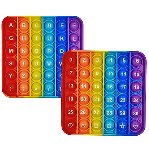 Sensory Pop Toy | Learn Alphabets Letters, Numbers, Colors, Shapes | Great for Special Needs Learning | Fun Colorful Design | Non-Toxic Washable Hygienic Silicone | 2 Pack