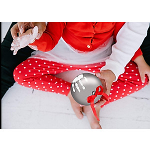 Tiny Ideas Christmas Baby's Handprint Ball Ornament, Included Paint for Baby's Print, Newborrn Holiday Keepsake Gift, DIY Classic Christmas Tree Ornament, Silver