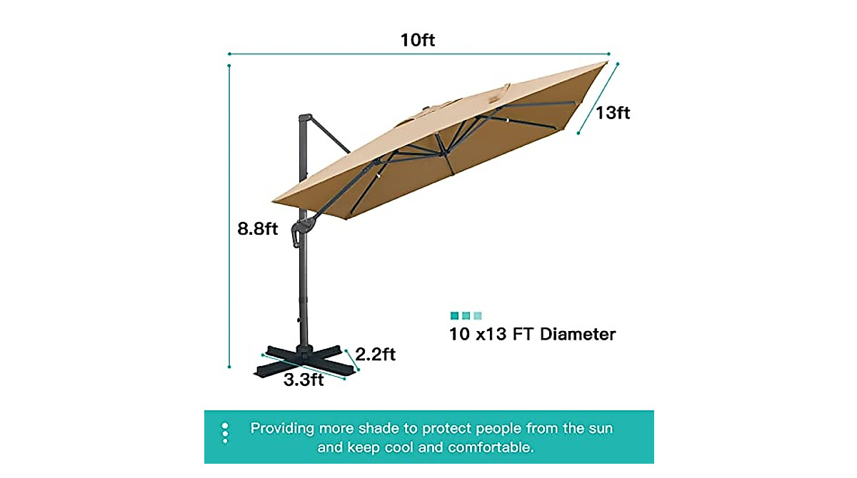 Sunnyglade 10x13ft Cantilever Patio Umbrella - 360° Rotation & Tilt