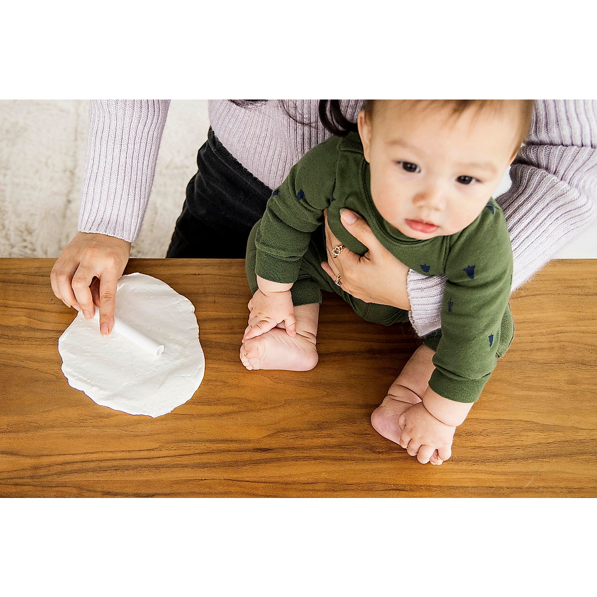 Pearhead Babyprints Deluxe Wall Frame, Reversible Pink & Blue Newborn Handprint and Footprint Photo Frame Kit, Clay Baby Prints Impression Kit, Gender-Neutral Baby Keepsake, Baby Nursery Décor, White