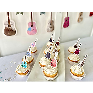 LoveUtah Tay Eras Music Tour Birthday Party Banner and Cupcake Toppers with Guitar Cutout (36 Pieces)