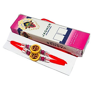 JAGMOR Om Written Pendant & Pink Beads Rakhi for Brother, Handmade Rakhi, Rakhee Bracelet for Brother, Rakhi for Bhai, Rakhi Bracelet for Sister, Bhaiya Bhabhi Rakhi, Indian Rakhi, Set of 2 rakhi