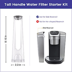 K2.0 Tall Handle Water Filter Replacement Starter Kit for Keurig 2.0 with 2 Charcoal Water Filter Cartridges, 1 Reusable K Cup - 8.15inch