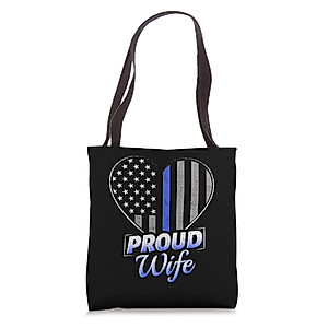 Thin Blue Line Flag Proud Wife Shirt Proud Police Wife Tote Bag
