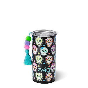 Swig Life 12oz Insulated Tumbler, Travel Coffee Tumbler with Lid, Cup Holder Friendly Travel Coffee Mug, Stainless Steel Thermos (Sugar Skulls)