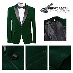 Cloudstyle Mens 2-Piece Suit Peaked Lapel 1 Button Tuxedo Slim Fit Dinner Jacket Pants,Dark Green,Large