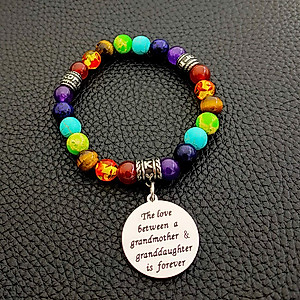 Pdouself Grandma Birthday Gifts Chakra Healing Beads Bracelets from Granddaughter Grandmother Expandable Bangle for Women Christmas Jewelry Mothers Day Gift (grandmother-chakra)