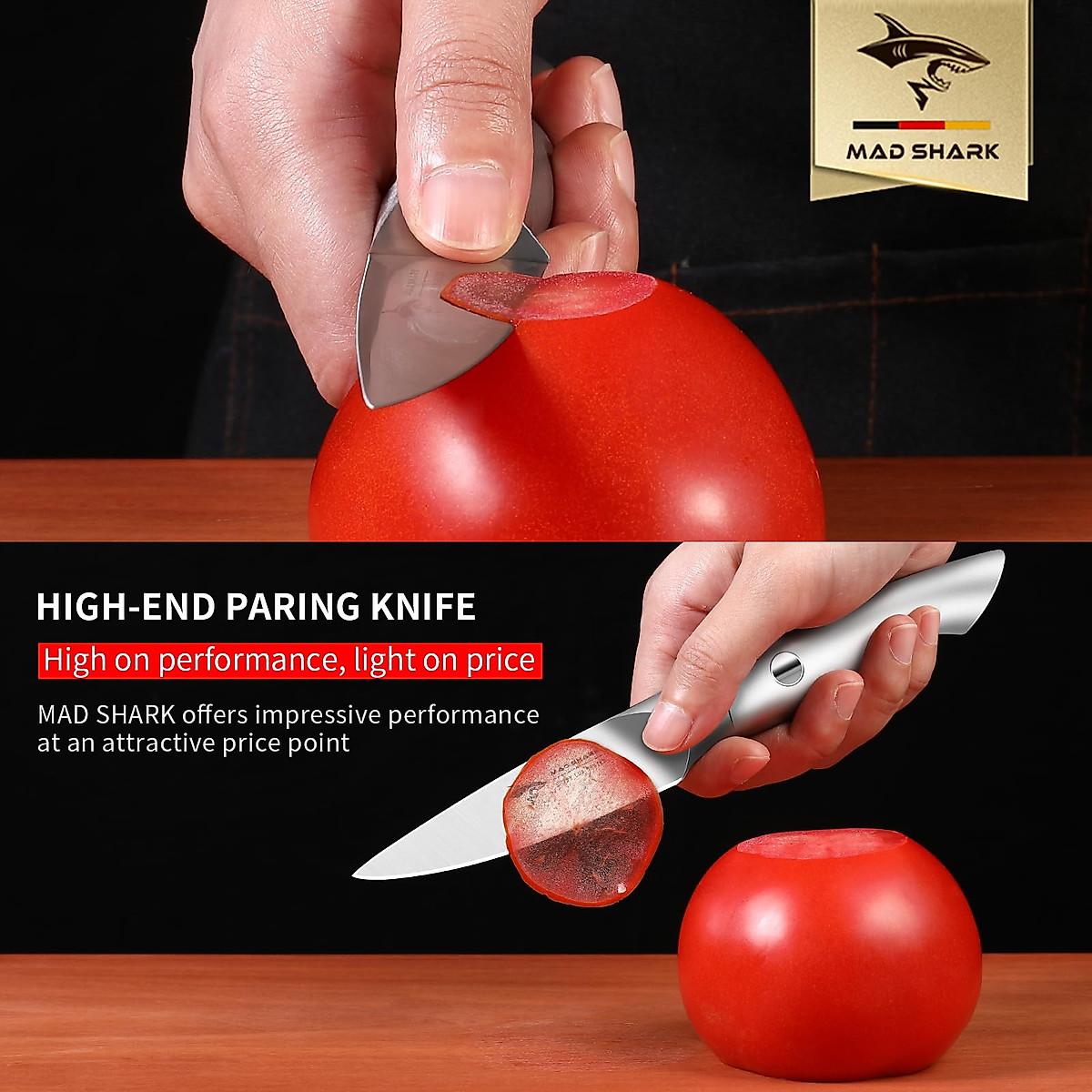 MAD SHARK Premium Paring Knife 3.5 Inch Small Kitchen knife, High-end Best Sharp Fruit Knife for Peeling and Coring, German Stainless Steel, Knife for Fruit, Paring Knives, Peeling knife - Silver