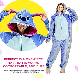 Yemnut Snug Fit Adult Unisex Onesie Cosplay Costume，One Piece Pajama Halloween Homewear Suit for Women and Men (X-Large, Blue Stitch)