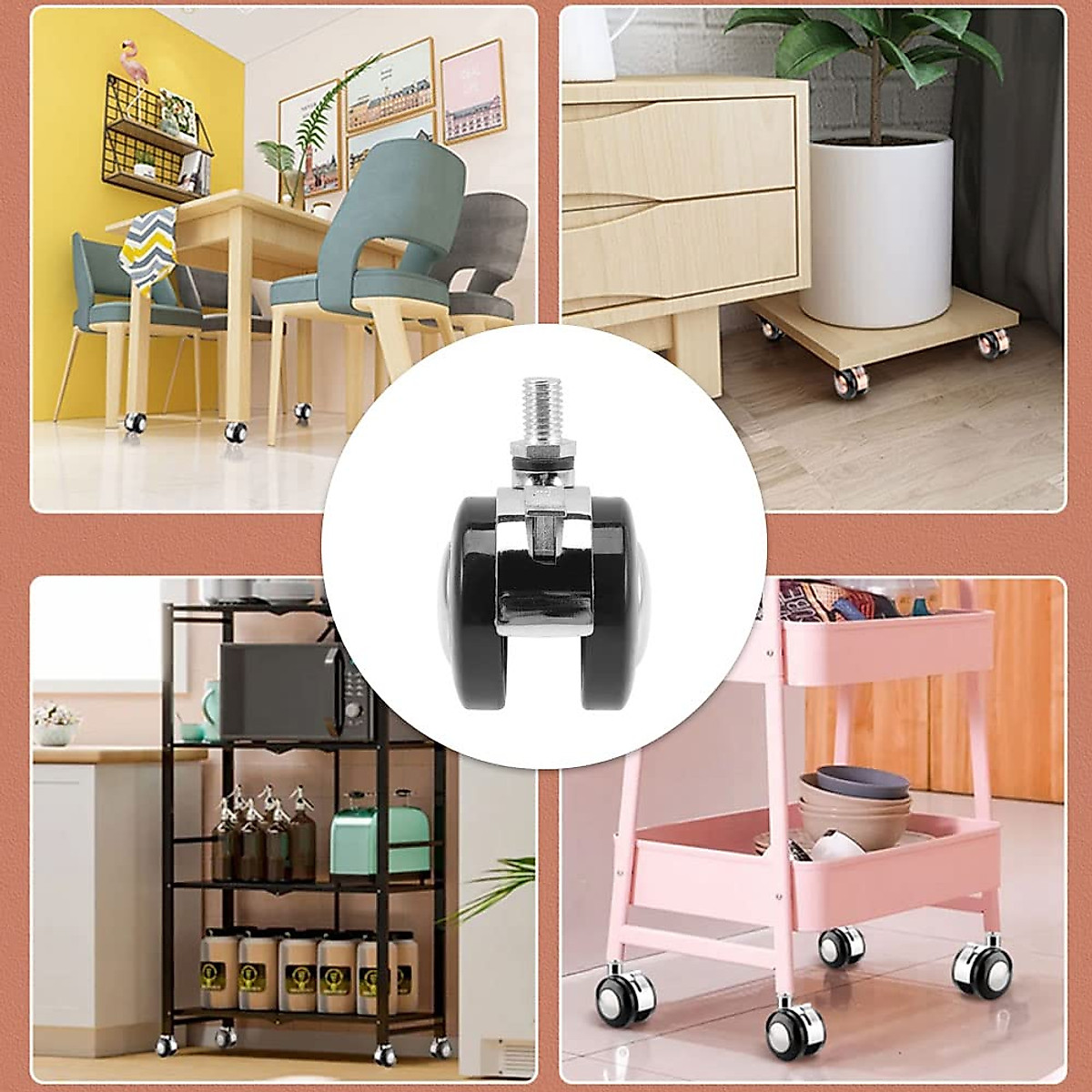 2 Pcs Office Chair Wheels Replacement Chair Caster with Brake Swivel Stem Caster Wheel with M8 Threaded Stem for Hard Floors Carts Furniture Dolly