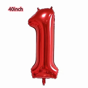 40 inch Red Crown Number 1 Balloon ，Giant Large Aluminum Film Number 1 Balloon ，1st Birthday Decoration Balloons ，Children's Birthday Party Baby Shower Decoration Supplies (red 1)