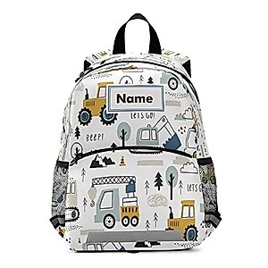 Custom Kid's Name Cute Toddler Backpack Personalized Childish Truck Excavator Mini Bag for Baby Girl Boy Age 3-7
