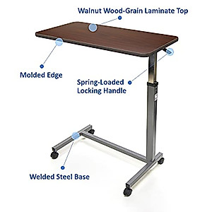 Invacare Hospital Style Overbed Table with Auto-Touch Adjustable Height and Wheels, Fits Over Beds and Bedside, 6417 Brown .75"H x 15"W x 30"L,Base: 15.5"W x 26"L,28" - 40"