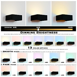 HEQIQEH Set of 2 Modern Style Battery Operated RGB Sconces, Indoor Up and Down LED Wall Lamp with Remote Control, Black Metal Dimmable Cordless Wall Lighting Fixtures for Corridor, Hallway, Galleries