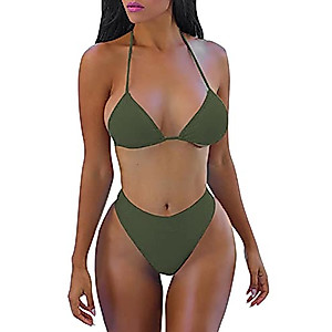 ALBIZIA Women's Sexy Brazilian Triangle Swimsuit 3 Piece Bathing Suit XL Army Green