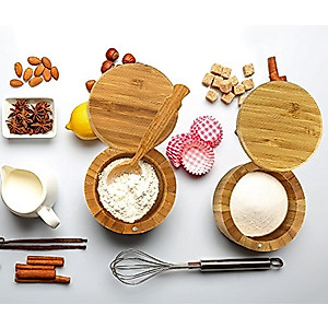 Estilo 2 pc Premium Bamboo Salt and Pepper Bowls, Wooden Spice Containers with Magnetic Swivel Lids, Perfect for Salt, Spice, Sugar, Pepper