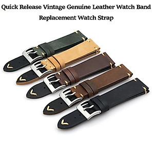 Niziruoup Watch Band Top Grain Leather Strap 19mm 20mm 21mm 22mm Vintage Quick Release Crazy Horse Oiled Leather Watch Strap Bracelet Genuine Replacement Band for Men Women, Leather, Black