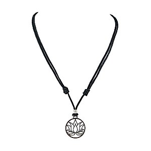 BlueRica Lotus Flower on Adjustable Black Cord Necklace