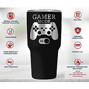 Gaming Mugs for Men - Gamer Mode ON - 30oz Stainless Steel Tumbler with Lid and Silicone Straw | Funny Gifts For Gamers Idea Gamer Cup - Video Gamer Mug Boys - Nerd Gifts