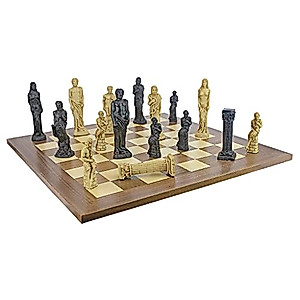 Design Toscano Gods of Greek Mythology Complete Chess Set, 6 Inch, 16 Pieces and Board, Two Tone Stone