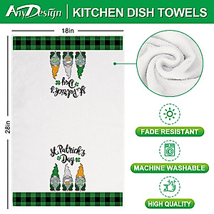 AnyDesign St. Patrick's Day Kitchen Towel 18 x 28 Inch Irish Color Gnome Shamrock Dish Towel 18 x 28 Inch Green Black Buffalo Plaids Hand Drying Tea Towel for Cooking Baking Cleaning Wipes, 2 Pack