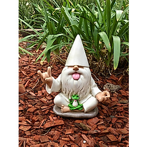 GlitZGlam Rocker Gnome George with Zen Frog - This Garden Gnome Combines Peace, Tranquility and Rock N Roll for Your Fairy Garden