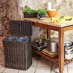 The Basket Lady Divided Wicker Recycling Basket with Removable Metal Liner, 20 in L x 13 in W x 24 in H, Antique Walnut Brown