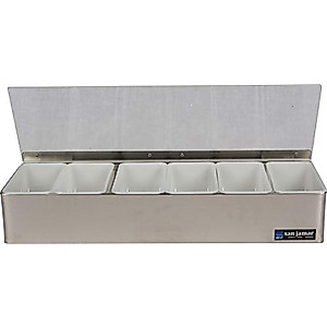 San Jamar Garnish Trays with Hinged Lid for Kitchen, Bar, And Restaurants, Stainless Steel, 18.5 X 6.5 X 4 Inches, Silver