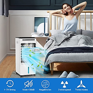 Portable Air Conditioner, 4-IN-1 Evaporative Air Cooler, with 4 Modes 3 Speeds, 1-7H Timer and Negative Ion Function, Portable Air Cooler with 1.35 Gallon Water Tank & 90°Oscillation, Remote Control for Home and Office [Energy Class A++]