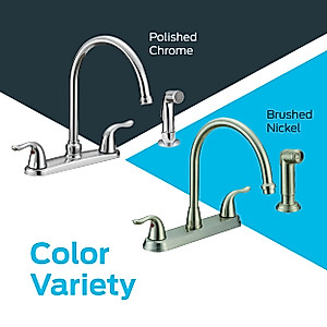 EZ-FLO Kitchen Faucet, Kitchen Sink Faucet with 2 Handles and Pull-Out Side Sprayer, 4-Hole Installation, Chrome, 10201