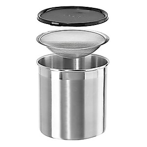Oggi Stainless Steel Jumbo Grease Container with Removable Strainer and Snug Lid. Perfect container for fryer oil, bacon drippings, lard and ghee oil. Large capacity can - 1 Gall / 4 Qt / 3.75 Lt