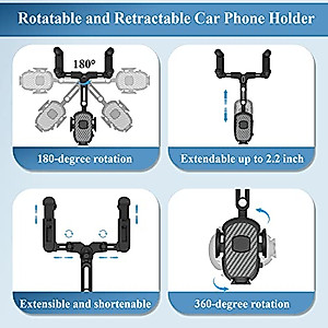 MIUOLV for Rear View Mirror Phone Holder, Rearview Mirror Phone Holder for Car, 360° Rotatable and Retractable Car Phone Holder Mount Universal Adjustable Car Cell Phone Holder for All Smartphones