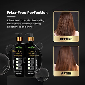 Herbishh Keratin Shampoo and Conditioner Set - Hydrating Shampoo & Nourishing Conditioner for Dry Damaged Hair - Sulfate Free - Plant Based - Set of 2