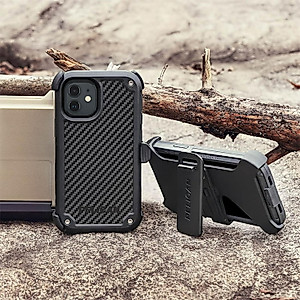 Pelican Shield Case for iPhone 12 Mini - Kevlar Series Rugged Protection, Wireless Charging Compatible, 3X Military Grade Drop Protection, Shockproof - Includes Belt Clip Holster/Stand - Black