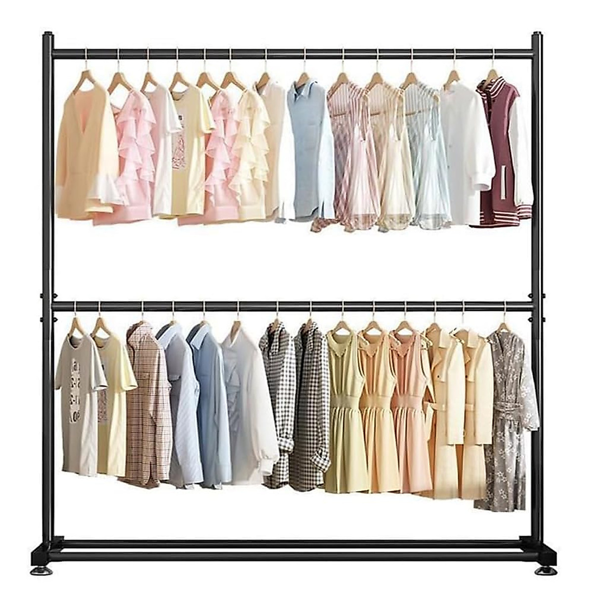 Bold and Heighten 2 Layers Metal Clothes Drying Rack Laundry Drying Rack, Sheet Quilts Blanket Drying Rack, Heavy Duty Garment Rack For Indoor Outdoor 1.5M/150cm/59 Inches（Black）