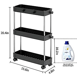 Slim Rolling Storage Cart for Bathroom Organizer,Laundry Room,3 Tier Mobile Utility Cart for Kitchen, Office, Narrow Places