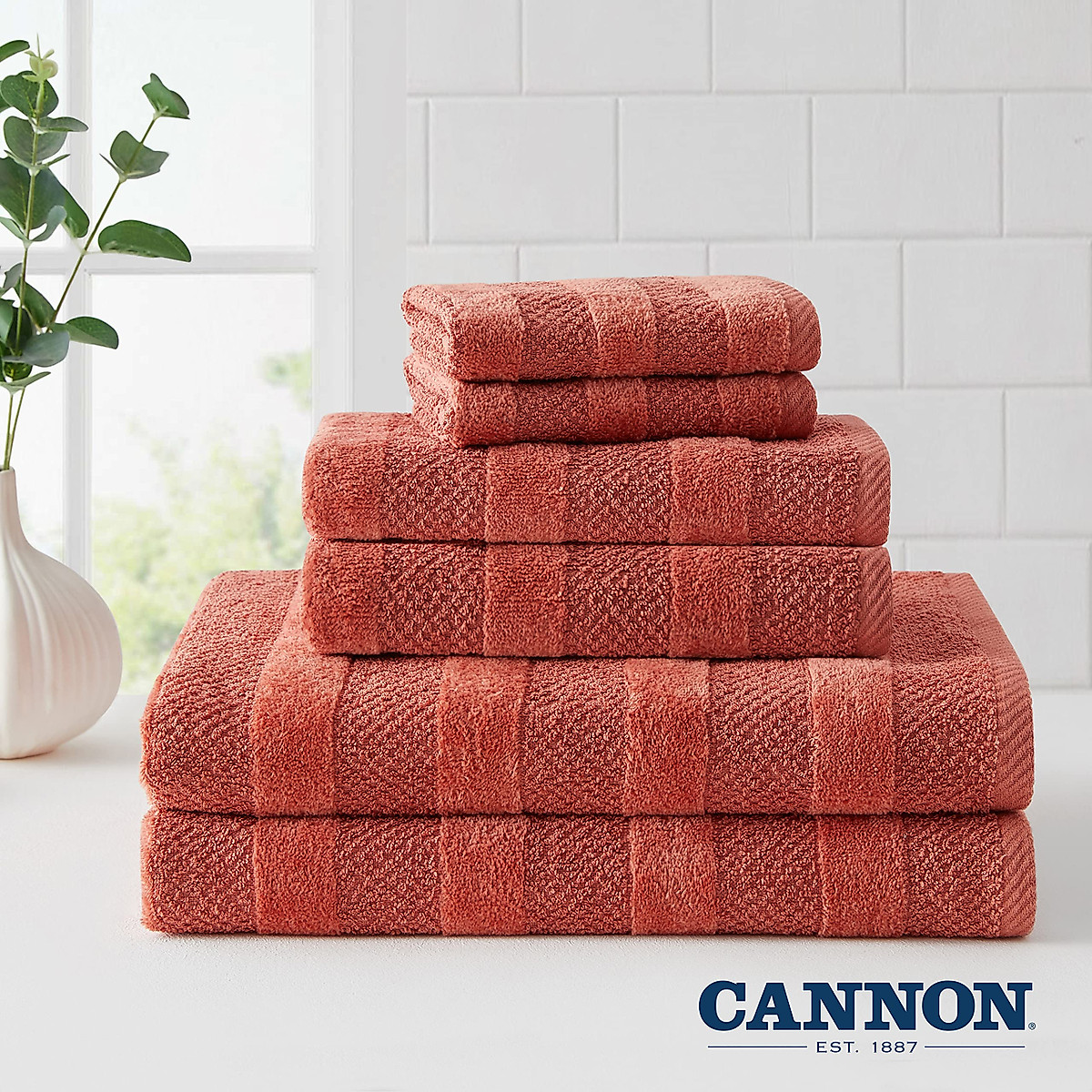 CANNON Shear Bliss Quick Dry 100% Cotton Bath Towels (30" L x 52" W), Slim Lightweight Design, Textured Dual Weave, Low Lint Absorbent (2 Pack, Coral)