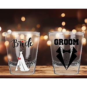 Wedding Shot Glasses - Bride and Groom - Groom Drinking Team - Wedding 2 oz - Bachelor Party Favors (Bride Groom)