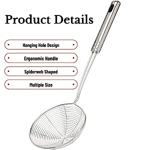 Spider Strainer Skimmer Spoon, HSpiow Set of 3 Sizes Frying Spoon Stainless Steel Fryer Scoop Wire Strainer Ladle with Long Handle for Kitchen Frying Cooking Food Pasta