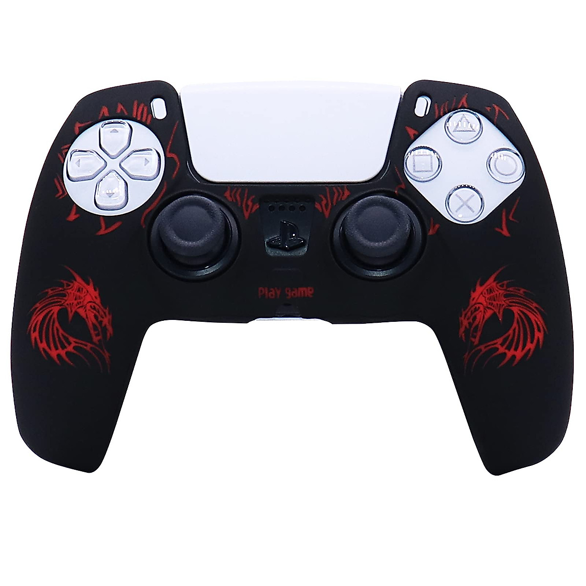 HLRAO silicone case with laser engraved dragon (radiation) for PS5 controller + x2 laser dragon pattern thumb grips and 8 thumb grips.