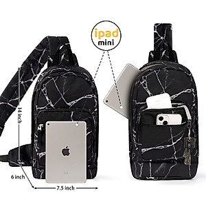 Choco Mocha Girls Sling Bag for Kids, Travel Hiking Sling Backpack for Teen Girls One Strap Women Daypack, Marble Black